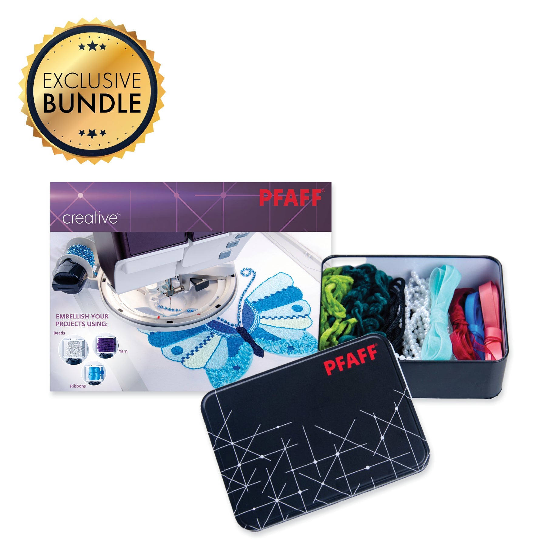 PFAFF® creative icon™ 2 Embellishment Attachment & Sampler Kit Bundle ...